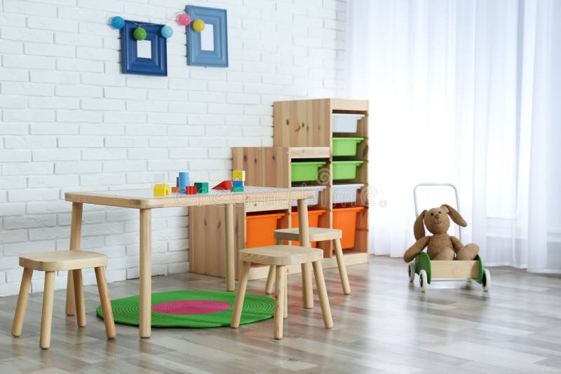 Modern Child Room Interior with Table Stock Photo - Image of color ...