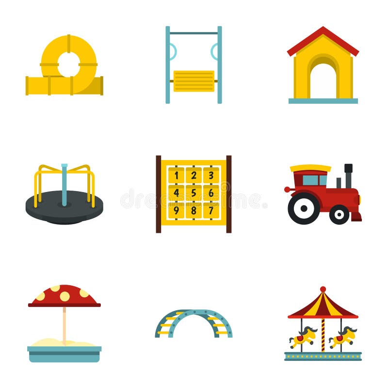 Modern Children Playground Icons Set, Flat Style Stock Vector ...