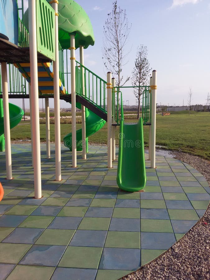 Modern Children Playground Slide Stock Photo - Image of colo, blue ...