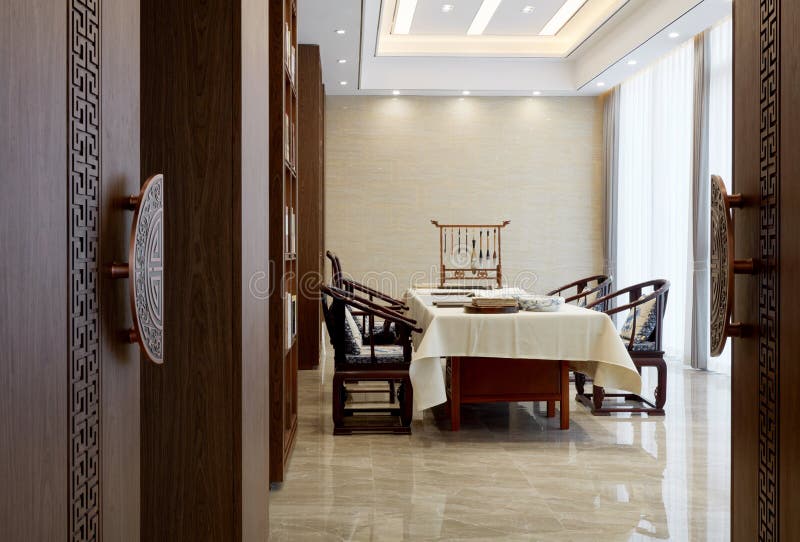 Modern Chinese Style Office, Bright Study Room Stock Image - Image of ...