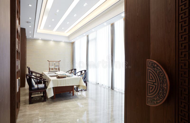 Modern Chinese Style Office, Bright Study Room Stock Image - Image of ...