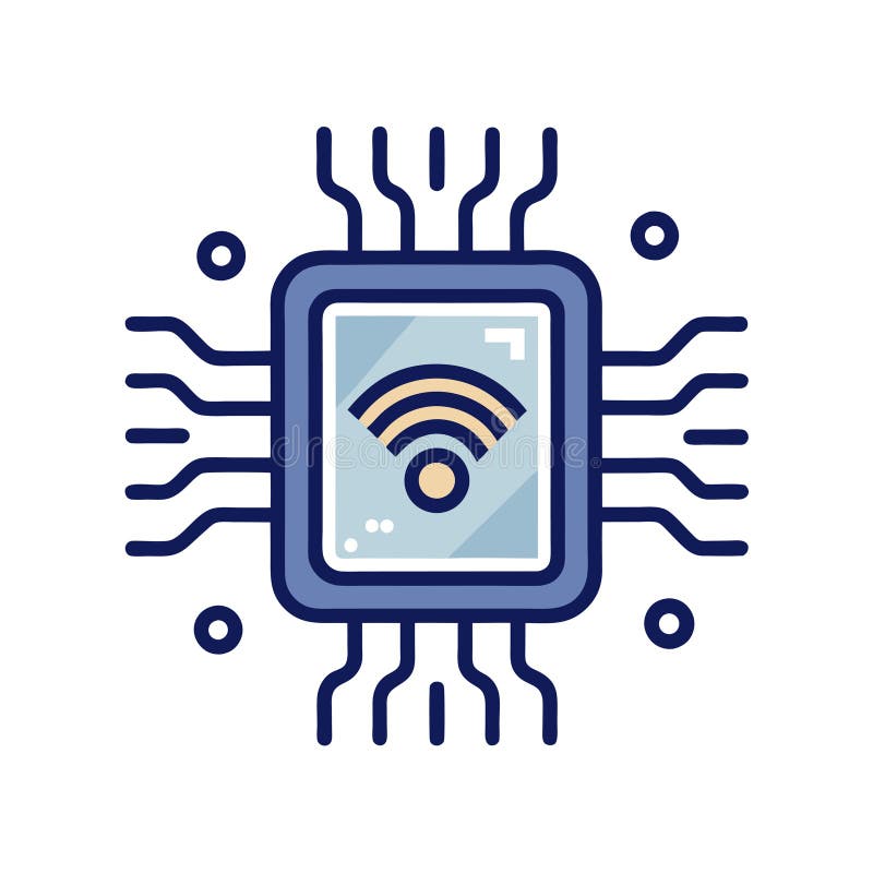 Modern Chip with Wireless Technology: a Vector Illustration for Network ...