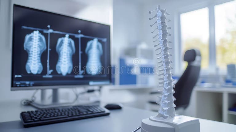 Modern Chiropractic Office with Spinal Model and X-Ray Analysis Stock ...