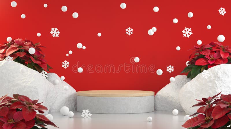 Modern Christmas Empty Podium Platform Stage with Snow and Snowflake ...