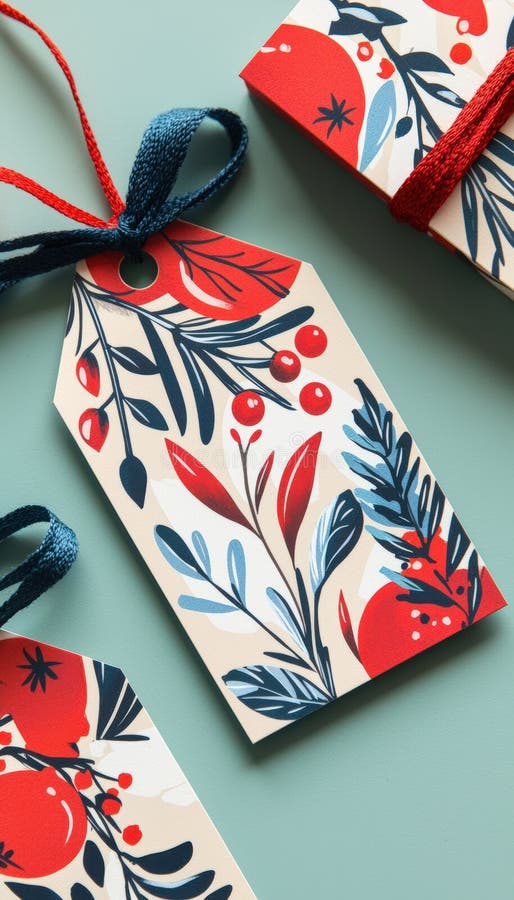 Modern Christmas Gift Tag Design Featuring Minimalist Tree Illustration ...