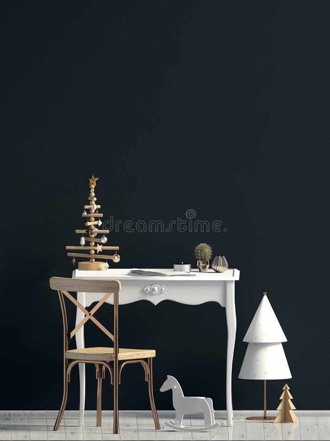Modern Christmas Interior with Table, Scandinavian Style. Wall Mock Up ...
