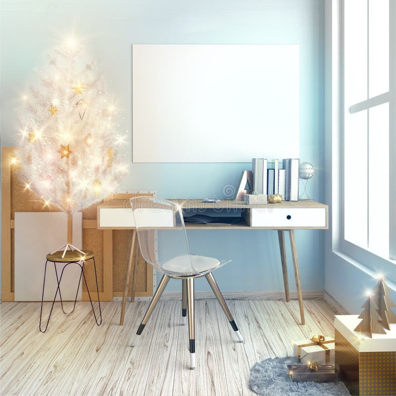 Modern Christmas Light Interior, a Place for Study with Shining Stock ...