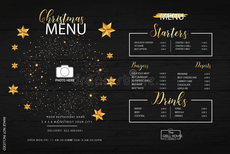 Modern Christmas Menu Template with Red Ribbon Vector Illustration ...