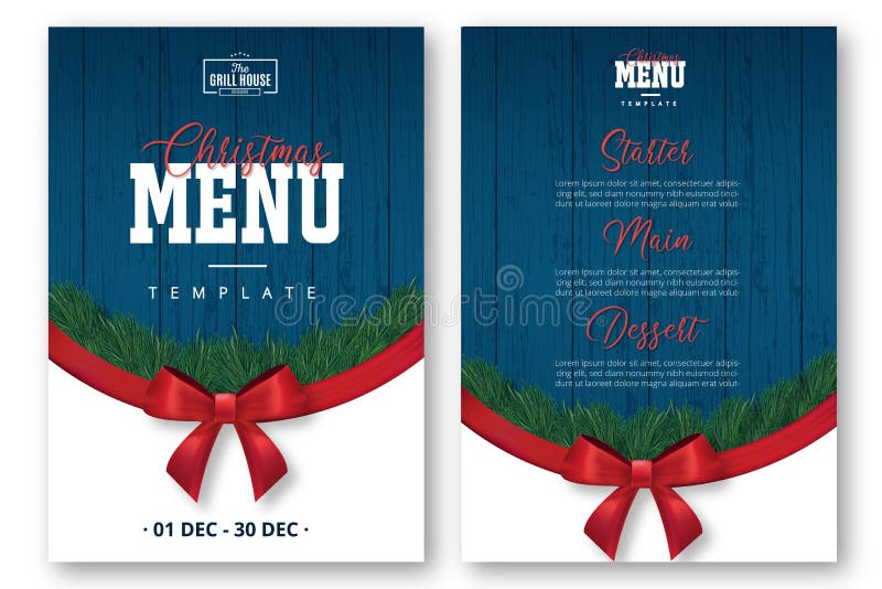 Modern Christmas Menu Template with Red Ribbon Vector Illustration ...