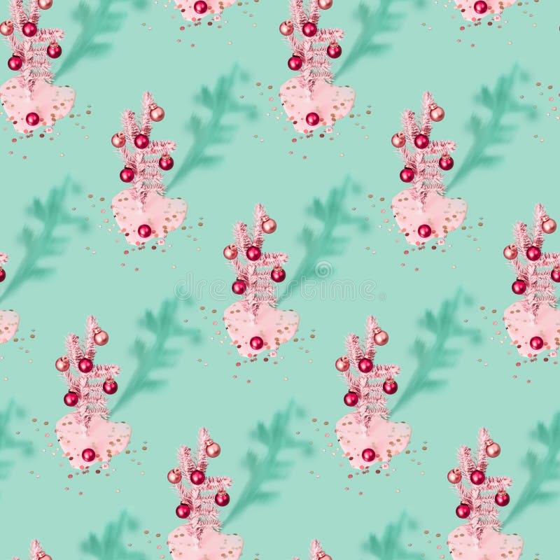 Modern Christmas Seamless Texture with Pink Christmas Tree and Shadow ...