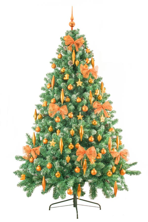 Modern Christmas Tree with Bronze Decorations - Full Lenght Isolated on ...