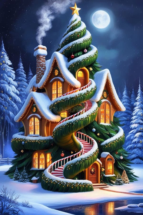 A Modern Christmas Tree House in Vintage Style Stock Image - Image of ...