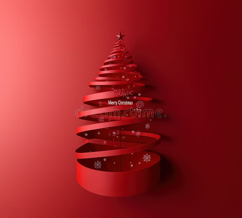 Modern Christmas Tree Made of Spiraling Red Ribbon with Falling ...