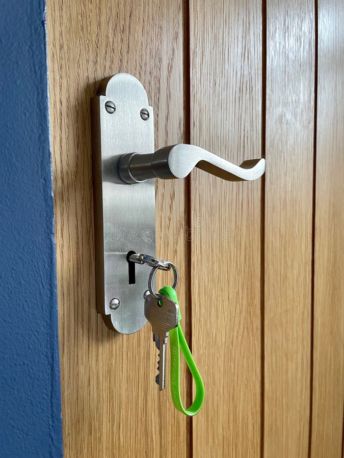 Modern Chrome Door Handle with Key in Lock Editorial Photography ...