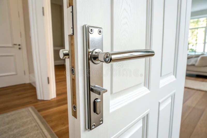 Modern Chrome Door Handle on White Door Stock Illustration ...