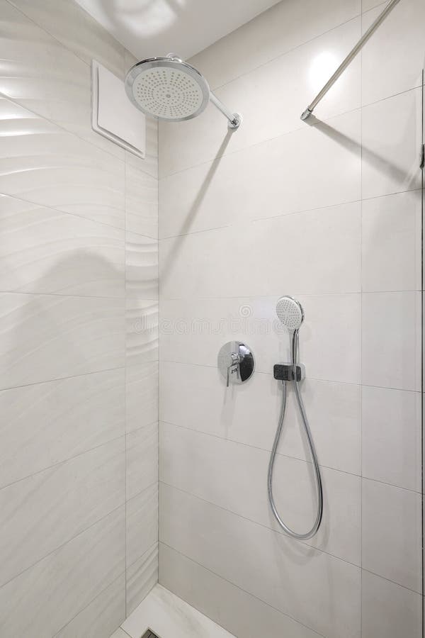 Chrome Shower in the Shower Room Interior Stock Image - Image of ...