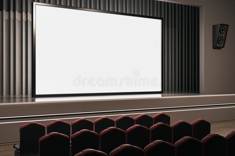 Modern Cinema Hall with Comfortable Red Seats Facing a Large Blank ...