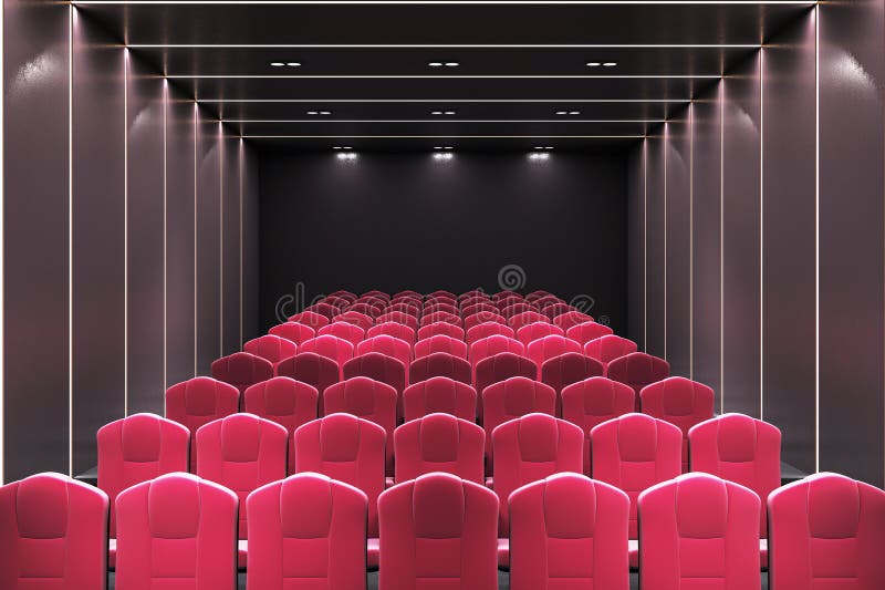 Modern Cinema Hall with Red Seats and Black Walls. 3D Rendering Stock ...