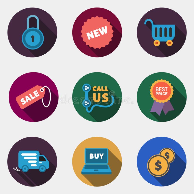 Modern Circle Colorful Shop Icons with Shadow Stock Vector ...