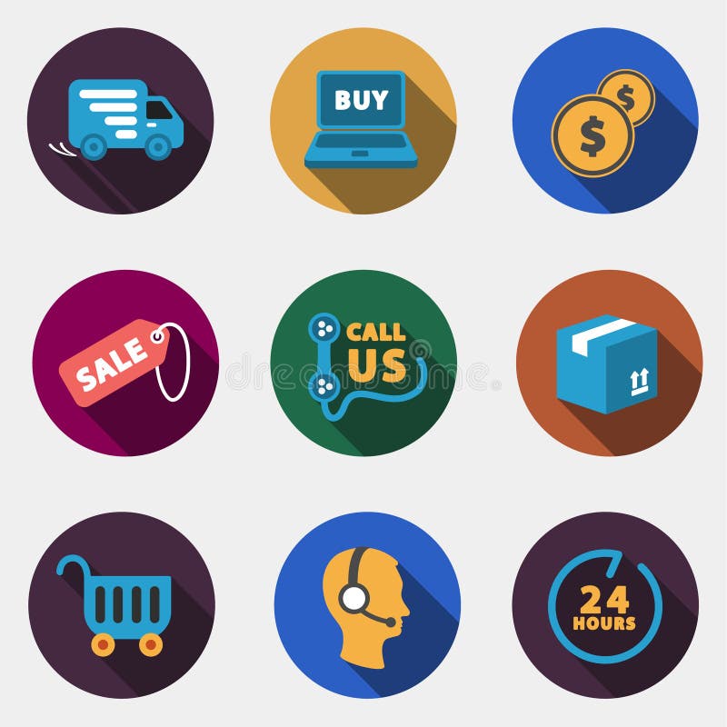 Modern Circle Colorful Shop Icons with Shadow Stock Vector ...