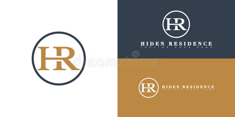 Modern Circle Initial Vector Letter HR or RH Logo in Gold Color ...