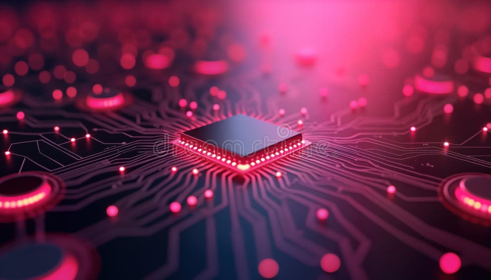 Modern Circuit Board with Central Processor. Complex Tech Design with ...