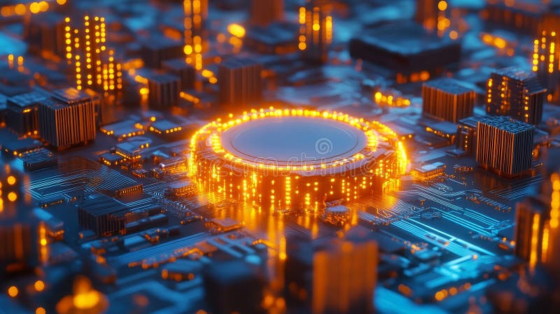 A Modern Circuit Board with Light-up Parts and a Central Hub ...