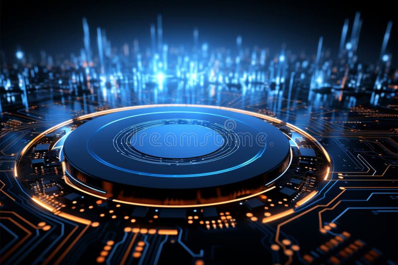 A Modern Circuit Board Merges with a Circular HUD Connection Concept ...
