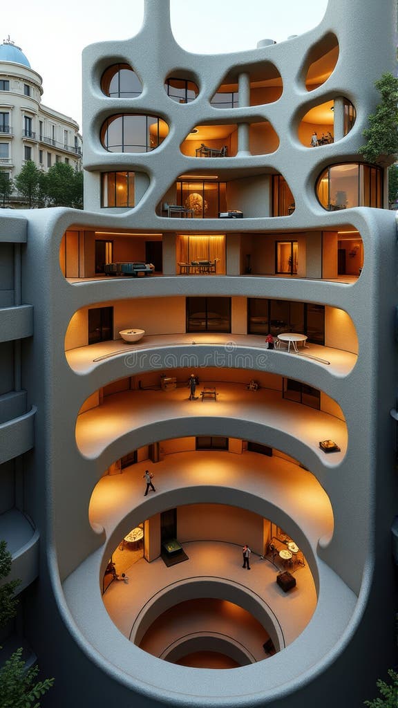 Modern Circular Apartment Building Stock Illustration - Illustration of ...