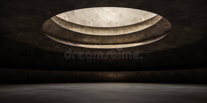 Modern Circular Architecture with Dim Lighting in a Minimalistic Indoor ...