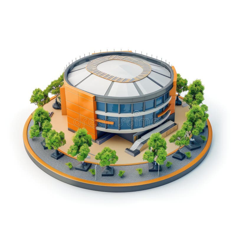 Modern Round Building Architectural Design with Landscaping Stock ...