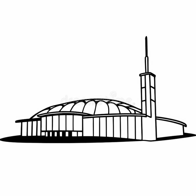 Modern Circular Building Outline with Tall Spire Stock Illustration ...