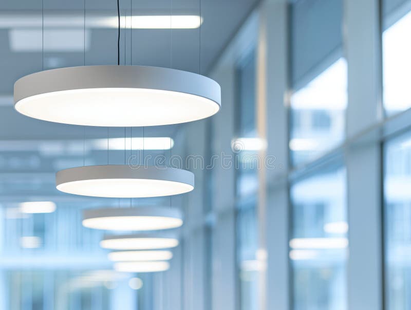 Modern Circular Ceiling Lights in Office Stock Image - Image of light ...