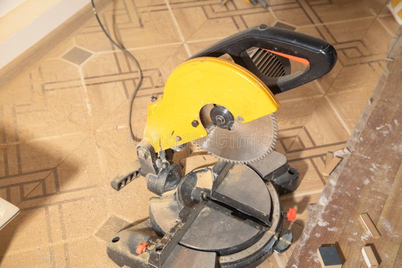 Modern Circular Cutting Machine. Cutting Part of Furniture Stock Photo ...