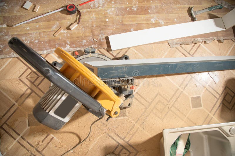 Modern Circular Cutting Machine. Cutting Part of Furniture Stock Image ...