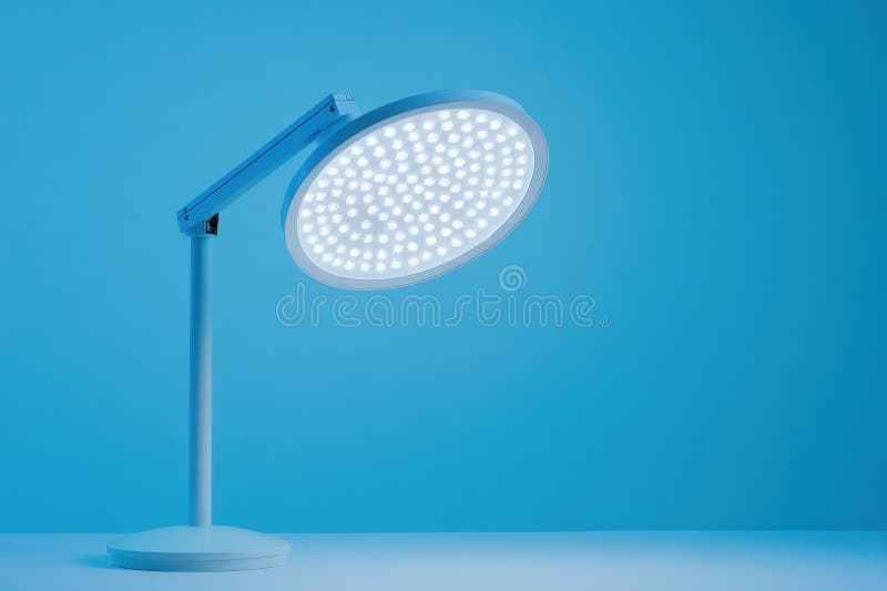 Bright Circular Desk Lamp Illuminating a Blue Background in a Cozy ...