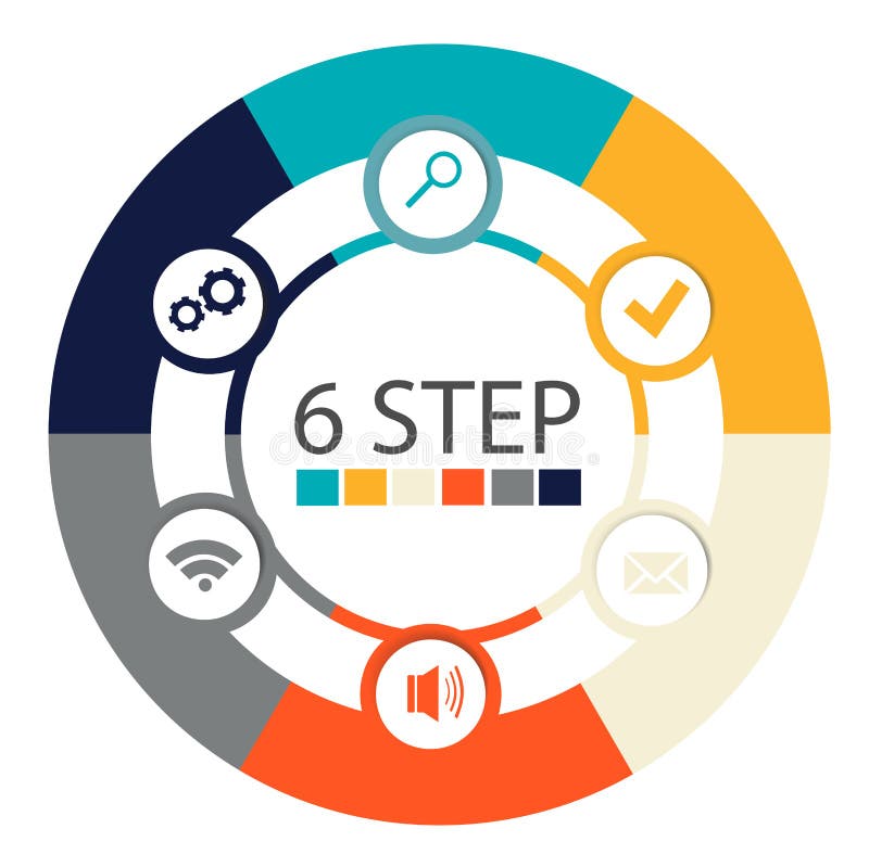 Modern Circular Infographics of 6 Steps, Segments for Annual Reports ...