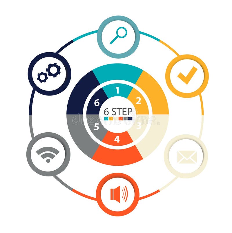 Modern Circular Infographics of 6 Steps, Segments for Annual Reports ...