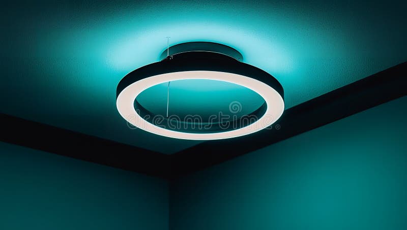 Modern Circular Light Fixture on a Blue Ceiling Stock Illustration ...