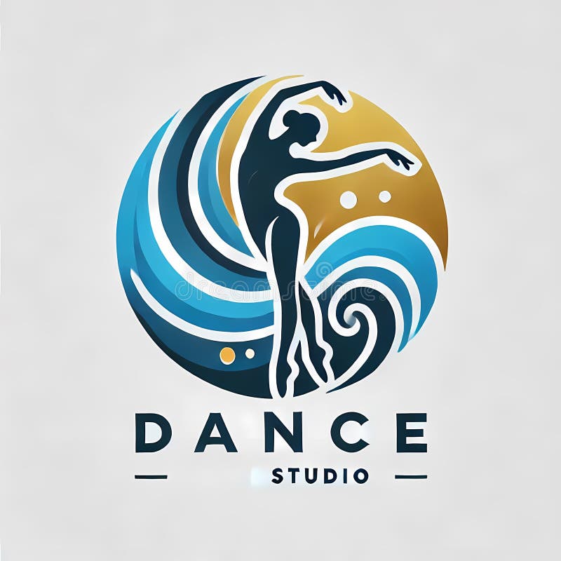 A Modern Circular Logo for a Dance Studio in Bold Blue and Gold Colors ...