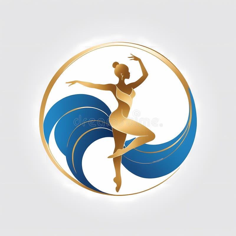 A Modern Circular Logo for a Dance Studio in Bold Blue and Gold Colors, Dancer Stock ...