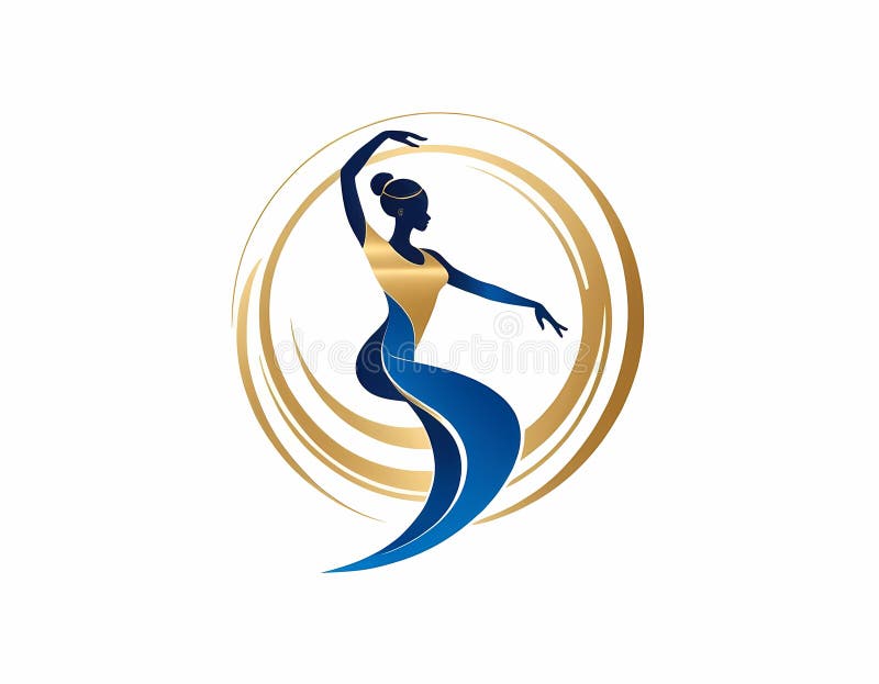 A Modern Circular Logo for a Dance Studio in Bold Blue and Gold Colors ...