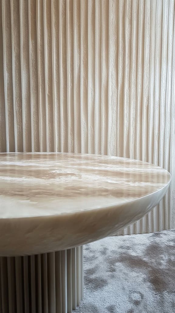 Modern Circular Marble Table with Textured Wall in Minimalist Interior ...