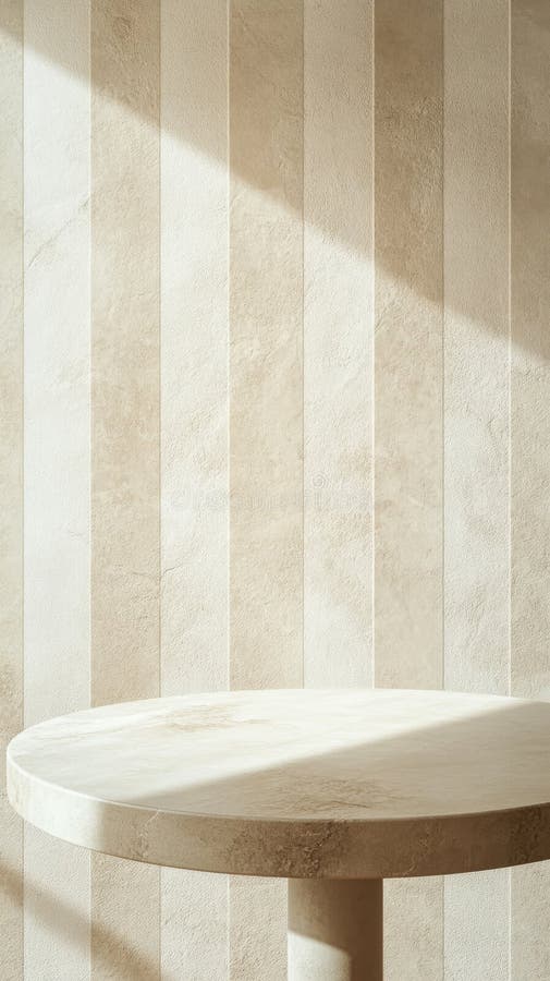 Modern Circular Marble Table with Textured Wall in Minimalist Interior ...