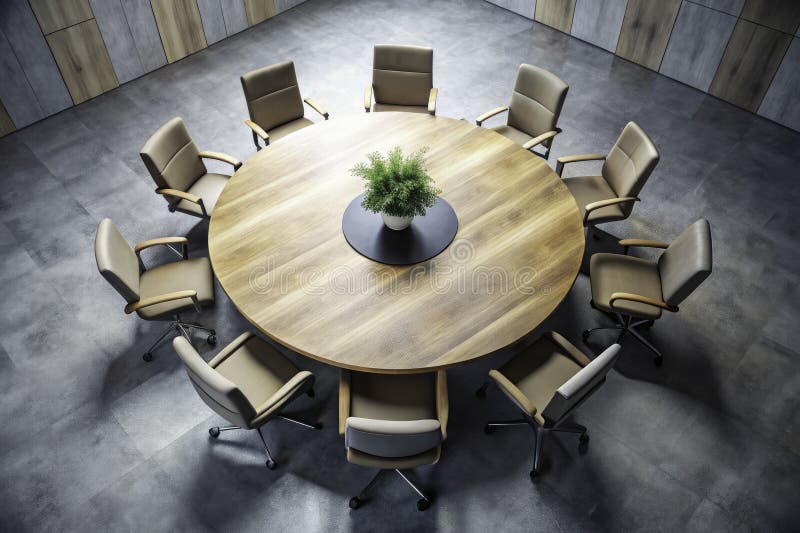 Modern Circular Meeting Table in a Stylish Office Top View 3D Rendering ...