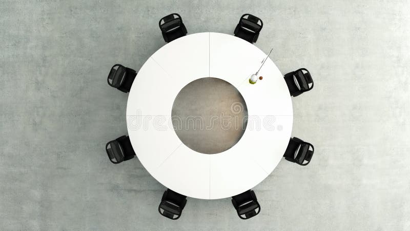 Modern Circular Meeting Table Top View with Office Chairs and Concrete ...