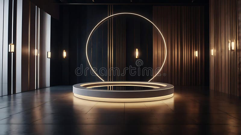 Modern Circular Platform Stage with Ambient Lighting Stock Illustration ...