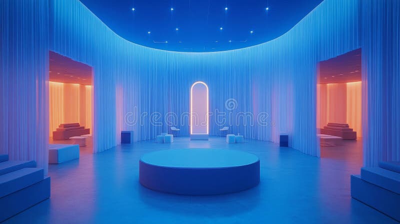 Modern Circular Room with Blue and Orange Lighting Stock Illustration ...