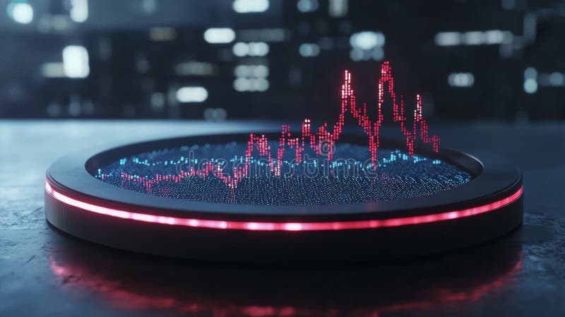 A Modern Circular Screen with Luminous Blue Lines and an Ascending ...