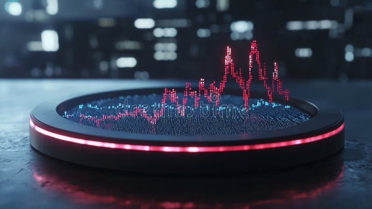 A Modern Circular Screen with Luminous Blue Lines and an Ascending ...